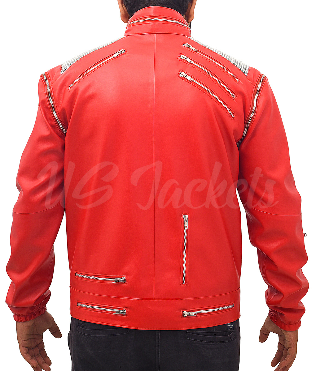 Michael Jackson Beat It Leather Jacket in Black, White and Red Color ...