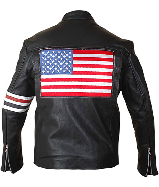 Easy Rider Peter Fonda Black leather Biker Jacket with US Flag - Usjackets