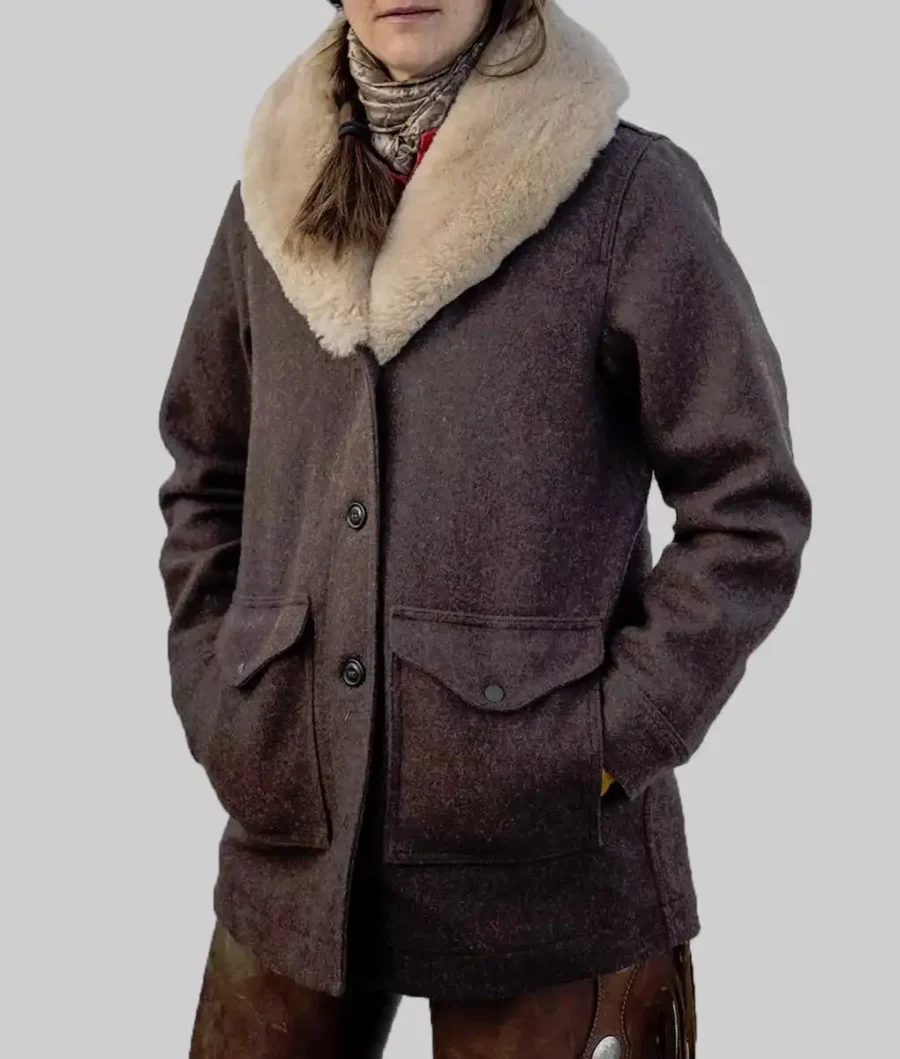 Yellowstone's Beth Dutton Wool Coat with Shearling Collar - Usjackets