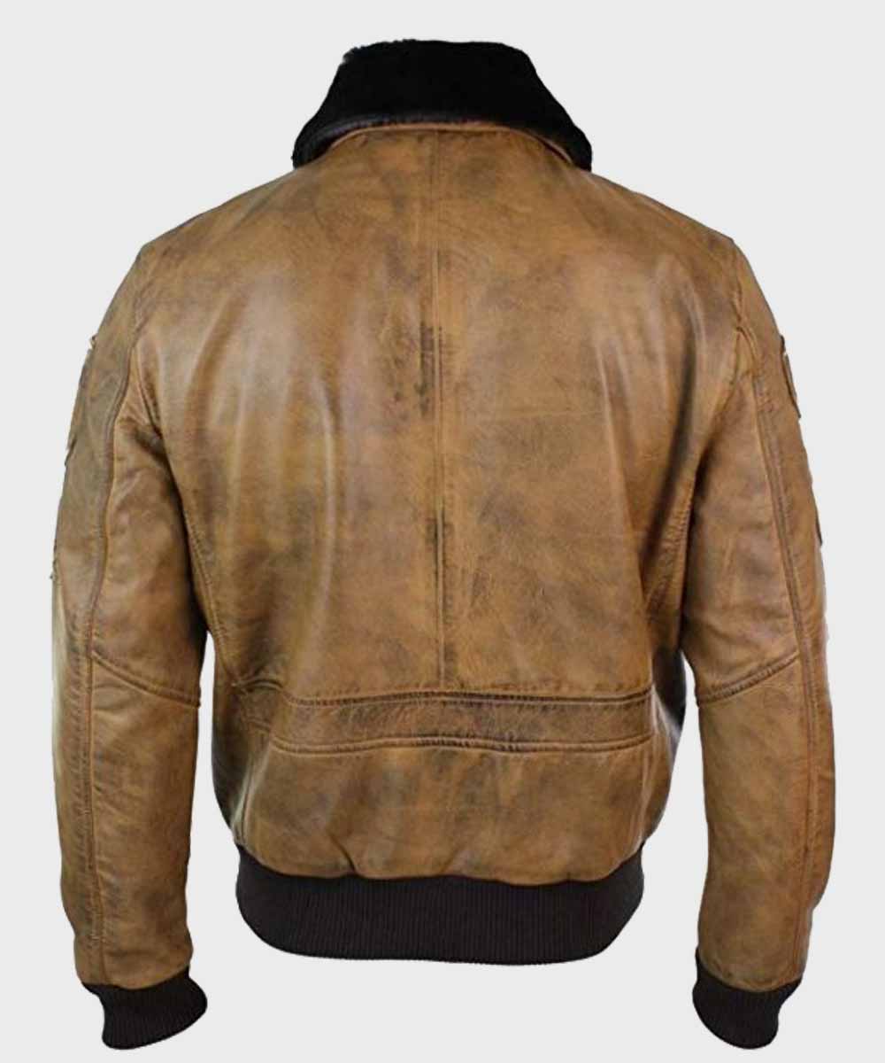 Classic Mens Aviator Tan Bomber Leather Jacket