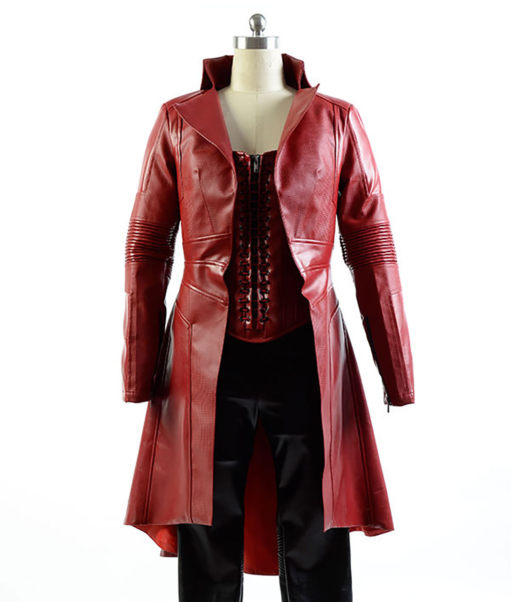 Civil War Elizabeth Olsen Scarlet Witch Red Leather Coat