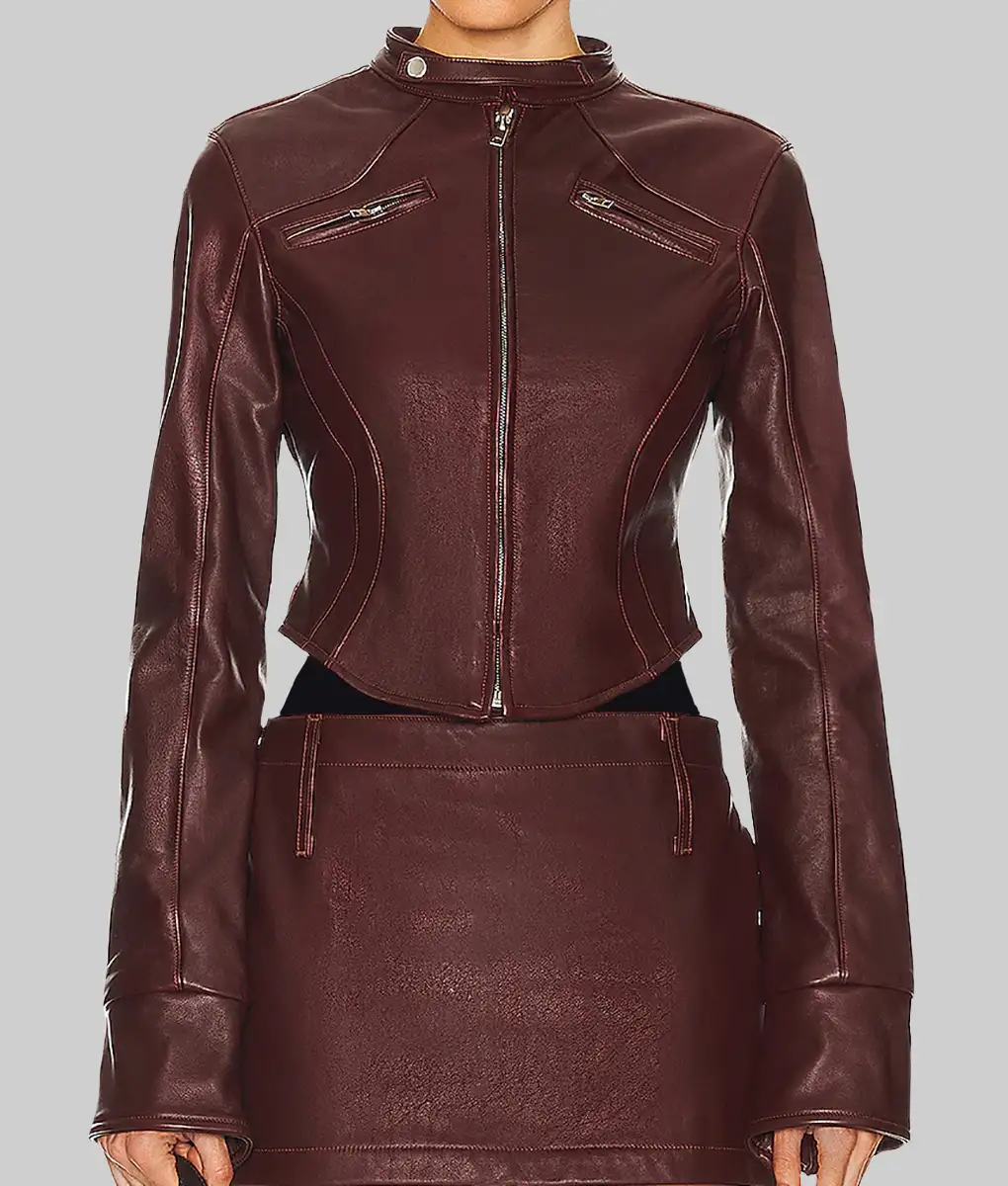 Renee Rapp The Late Show Maroon Leather Jacket - Usjackets
