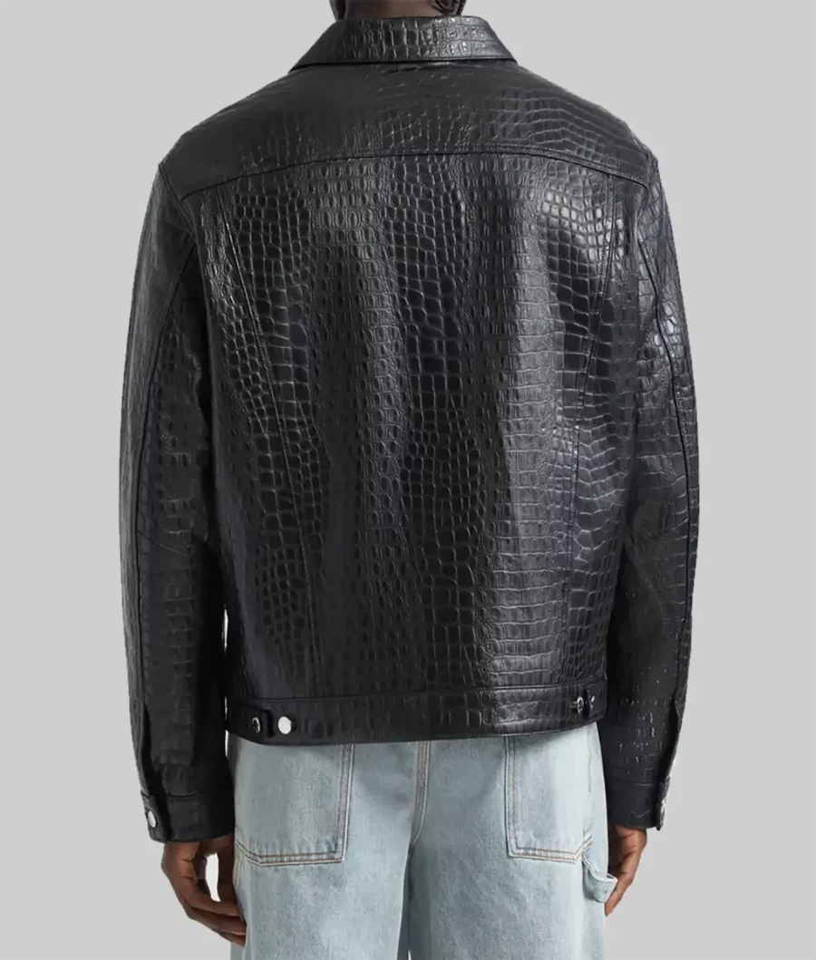 Archer Black Crocodile Pattern Leather Trucker Jacket - Usjackets