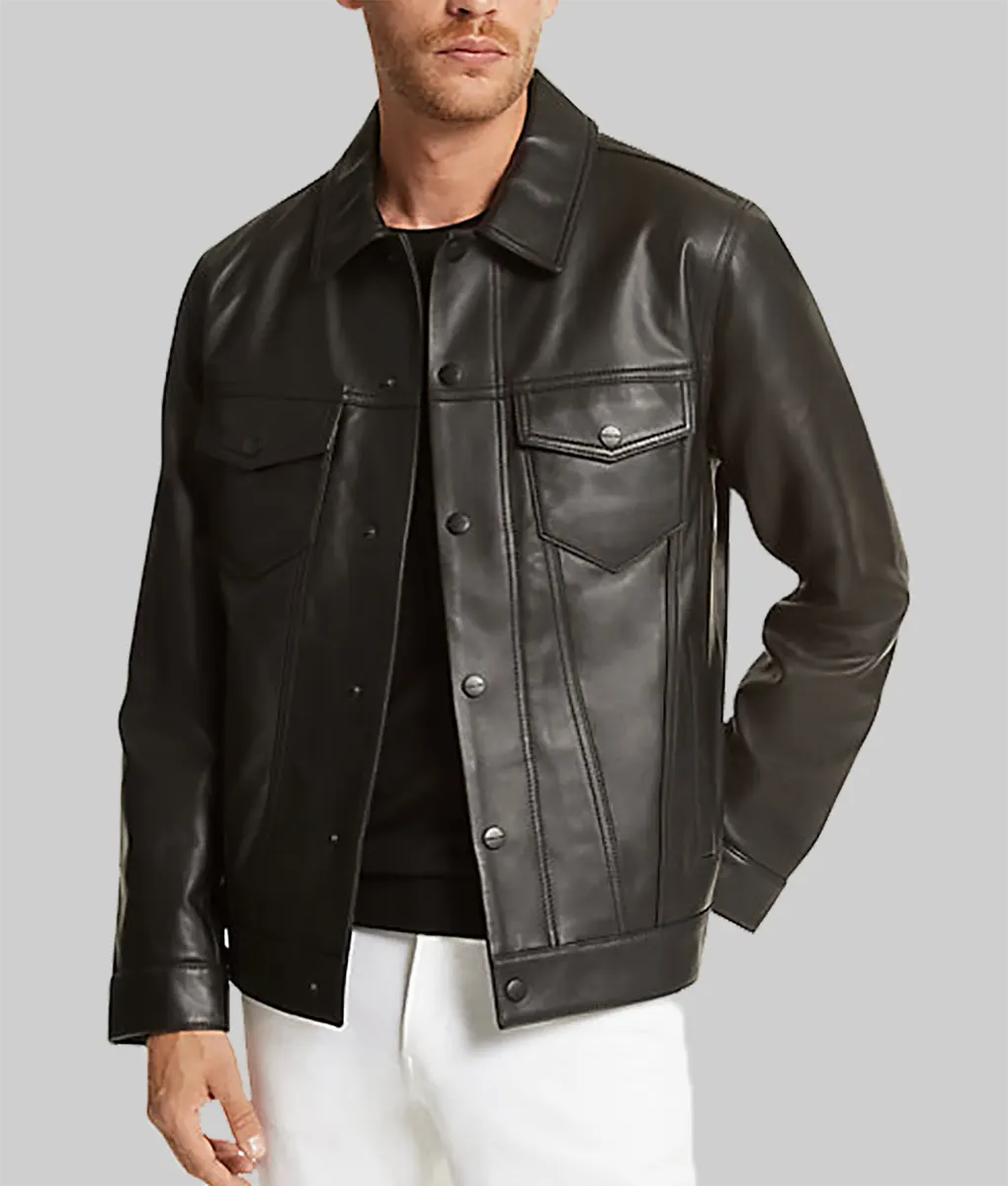 Austin Black Leather Trucker Jacket - Usjackets