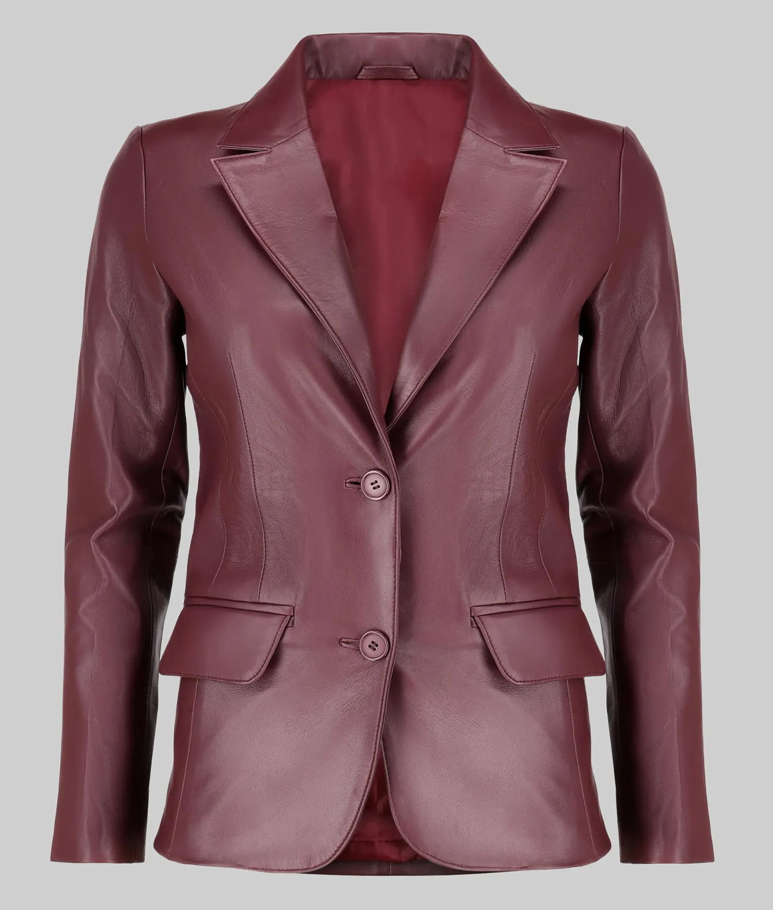 Debrah Maroon Leather Blazer - Women's Maroon Leather Blazer