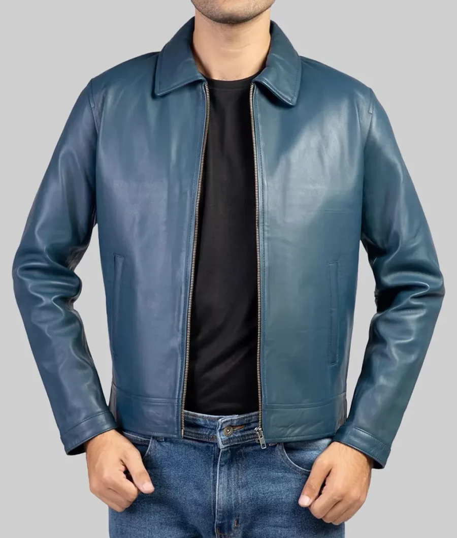 Blue Devin Leather Jacket - Men's Blue Leather Jacket