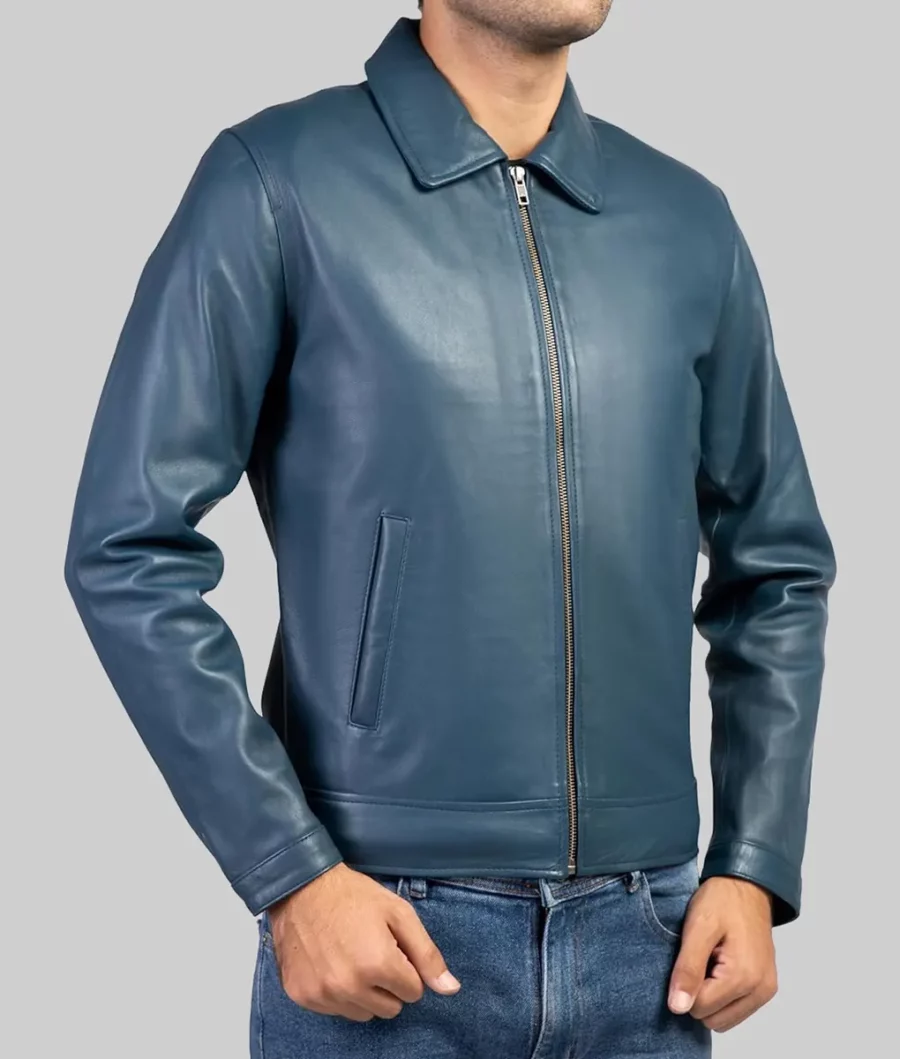 Blue Devin Leather Jacket - Men's Blue Leather Jacket