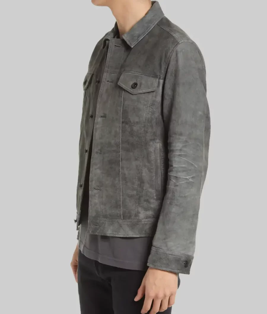 Elliott Distressed Gray Suede Trucker Jacket - Usjackets