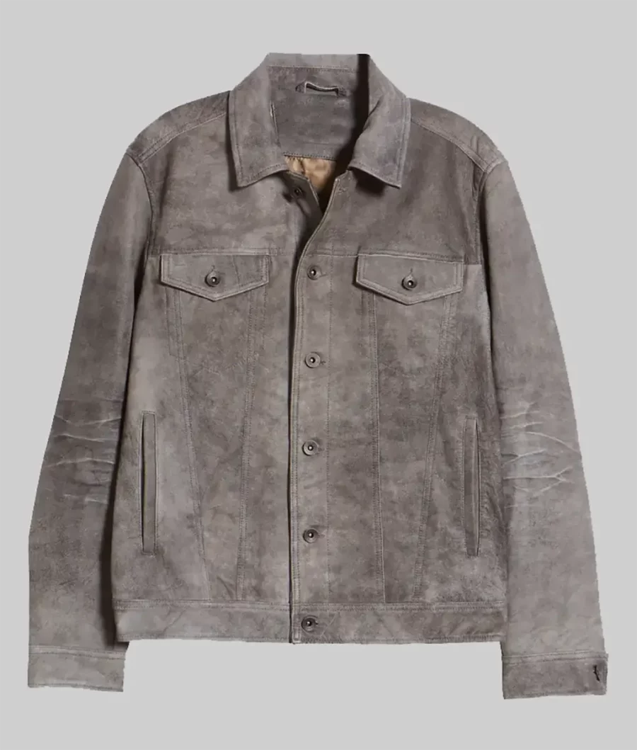 Elliott Distressed Gray Suede Trucker Jacket - Usjackets