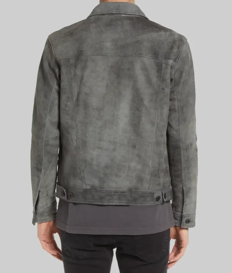 Elliott Distressed Gray Suede Trucker Jacket - Usjackets