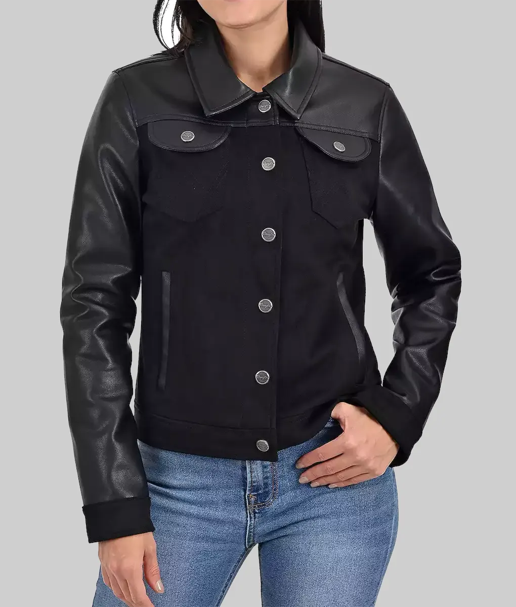 Freya Black Hybrid Trucker Jacket - Usjackets