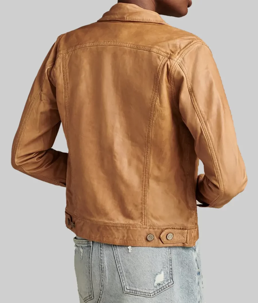 Lisa Brown Leather Trucker Jacket - Usjackets