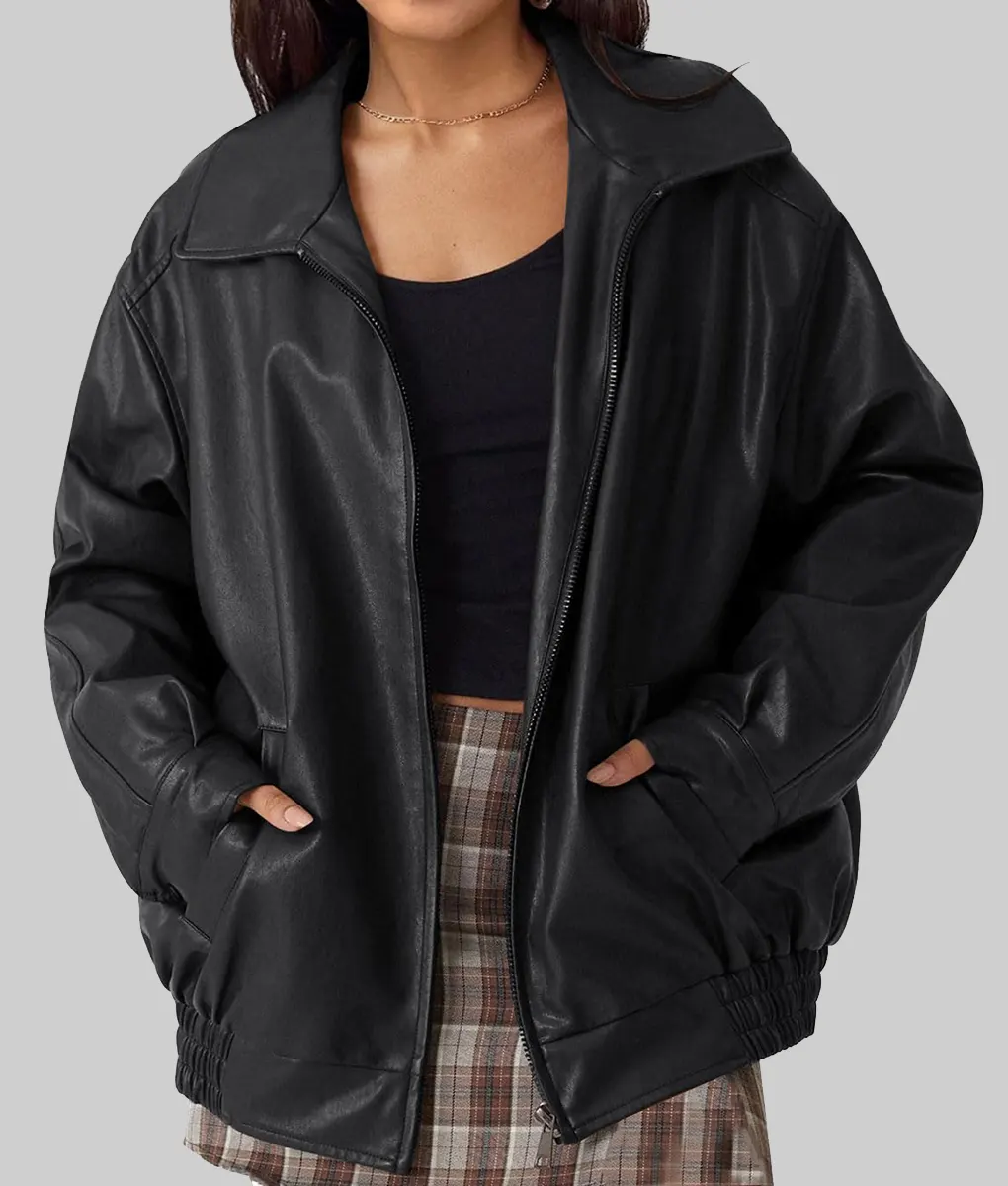 Marian Black Leather Oversized Jacket - Usjackets