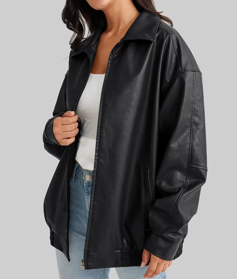 Marian Black Leather Oversized Jacket - Usjackets