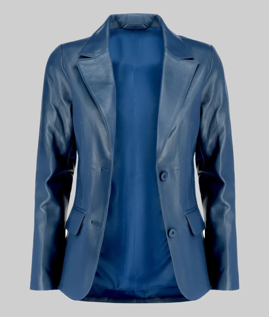 Monica Blue Leather Blazer - Women's Blue Leather Blazer