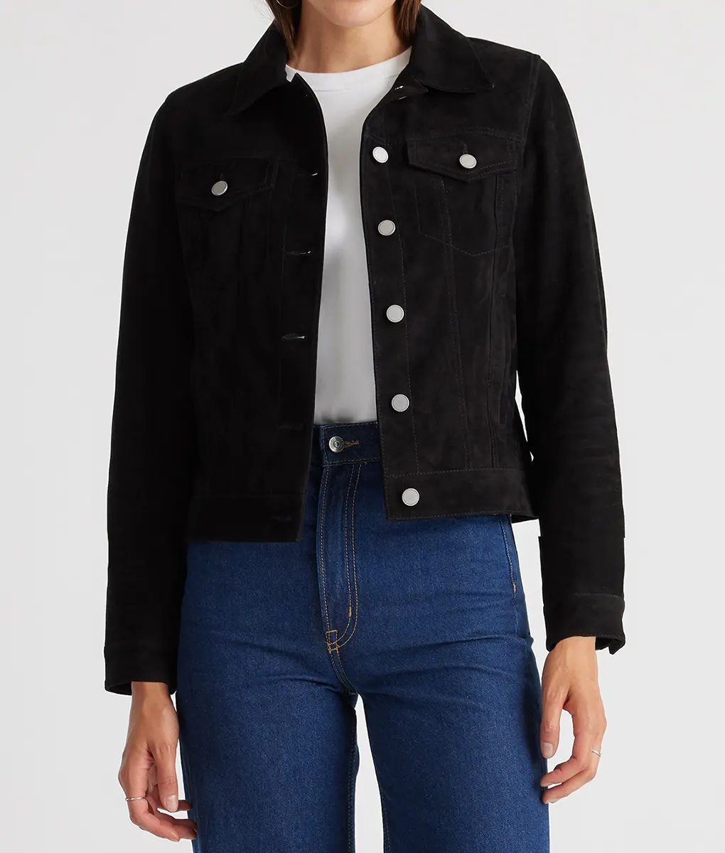 Patricia Black Suede Trucker Jacket - Usjackets