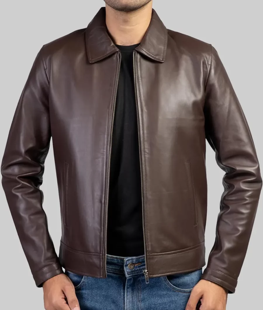 Roberto Dark Brown Leather Jacket - Men's Dark Brown Leather Jacket