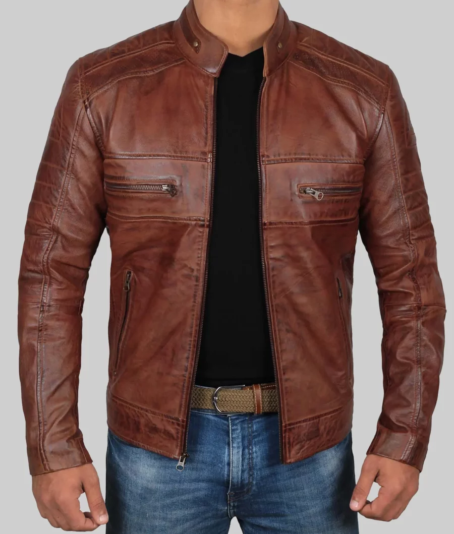Roger Vintage Brown Leather Cafe Racer Jacket - Usjackets