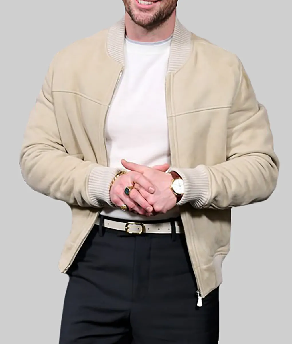 Aaron Taylor Beige Suede Bomber Jacket - US Jackets