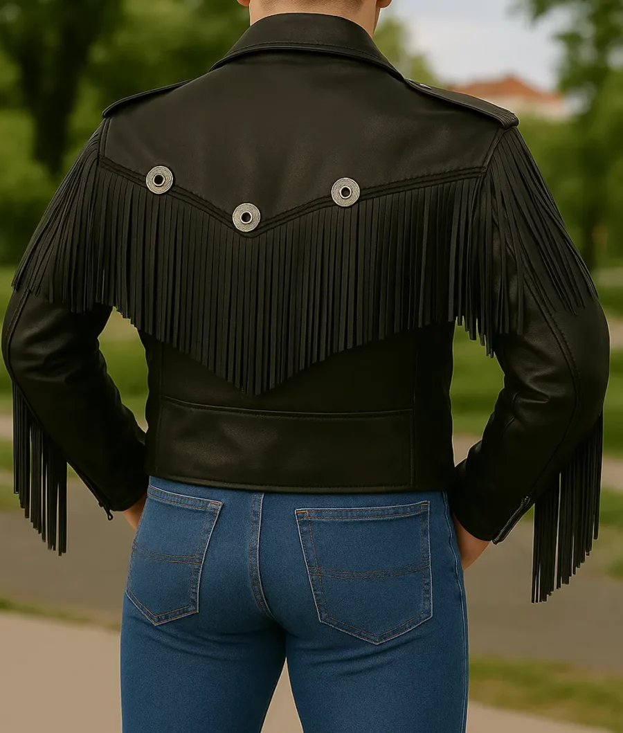 Men’s Motorcycle Fringed Black Leather Jacket | US Jackets